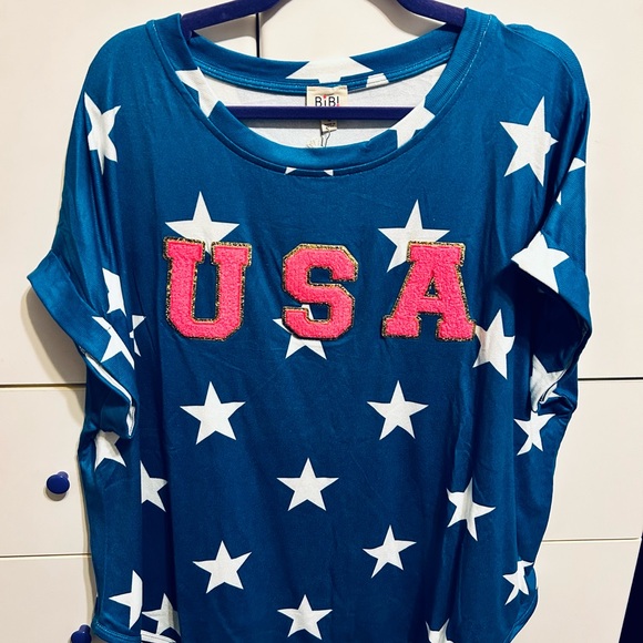 BiBi | Tops | Bibi Blue Boxy Tshirt With Short Sleeves And Relaxed Fit ...